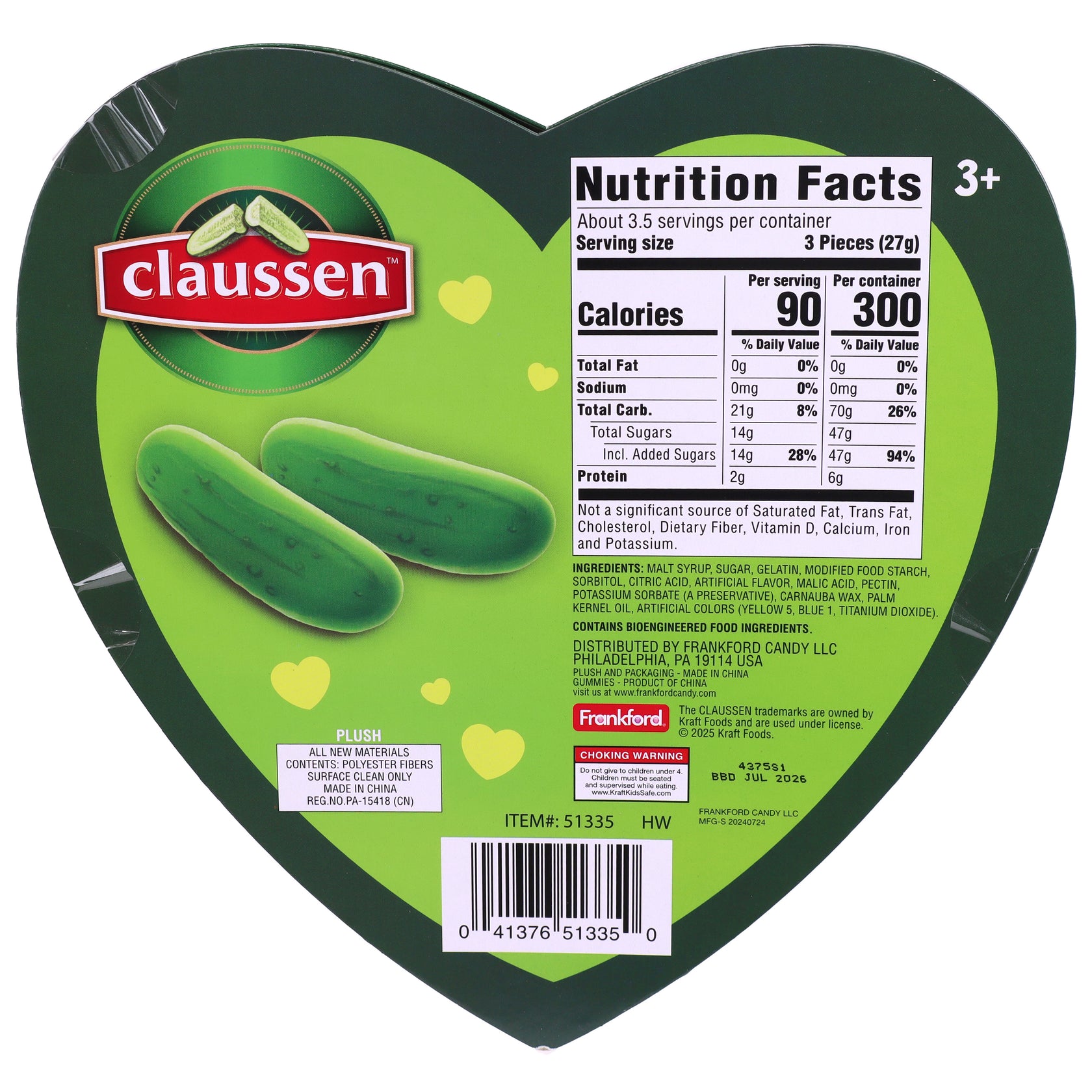 Claussen Pickle Gummy Candy Heart Box with Plush – Frankford Candy
